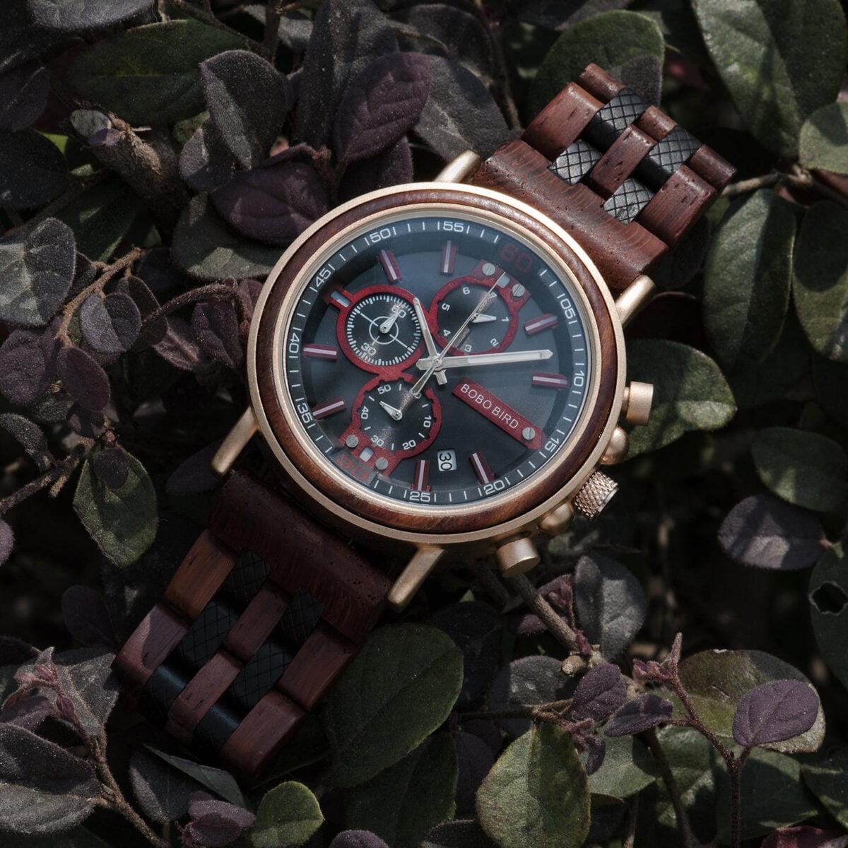 Amaranth wood and stainless steel Handmade men's wooden watches - Gawaine