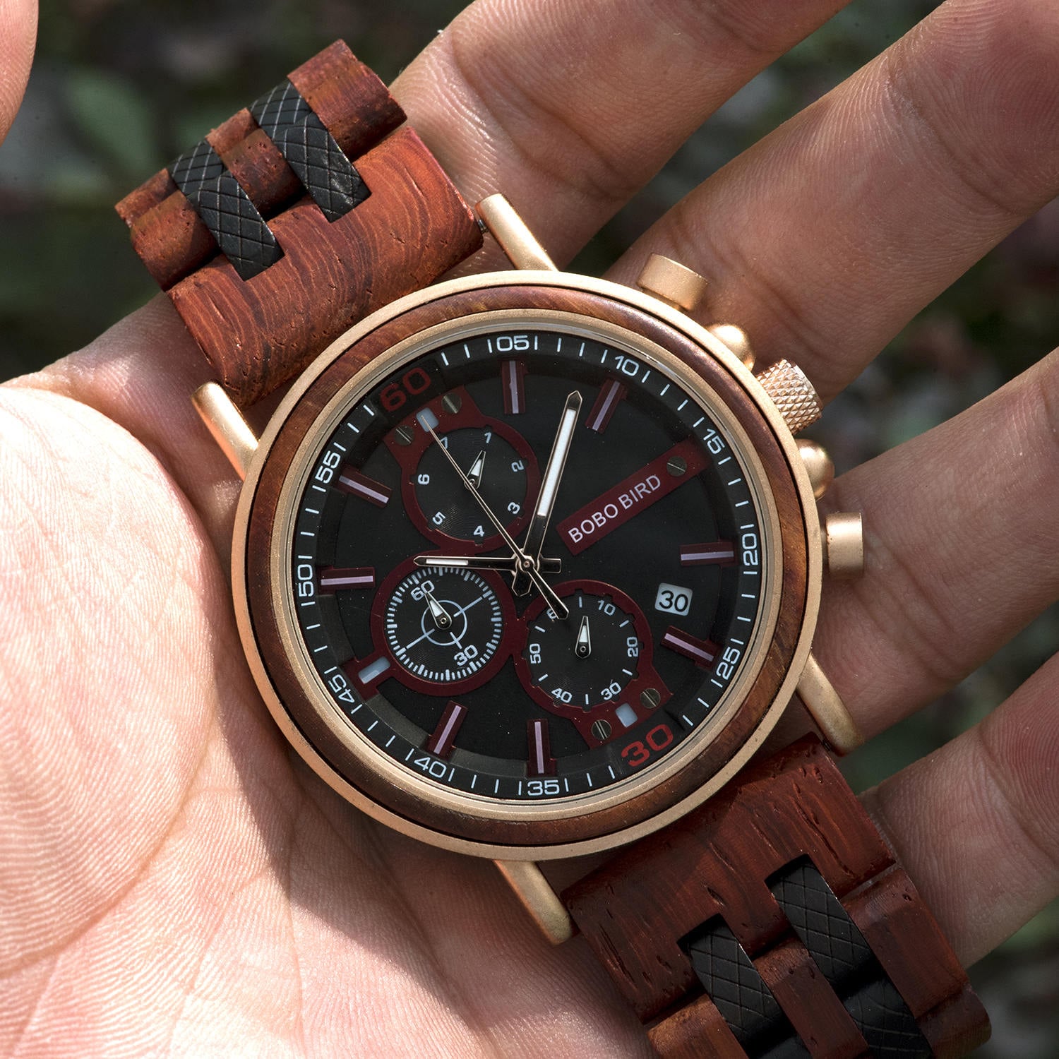 Amaranth wood and stainless steel Handmade men's wooden watches - Gawaine