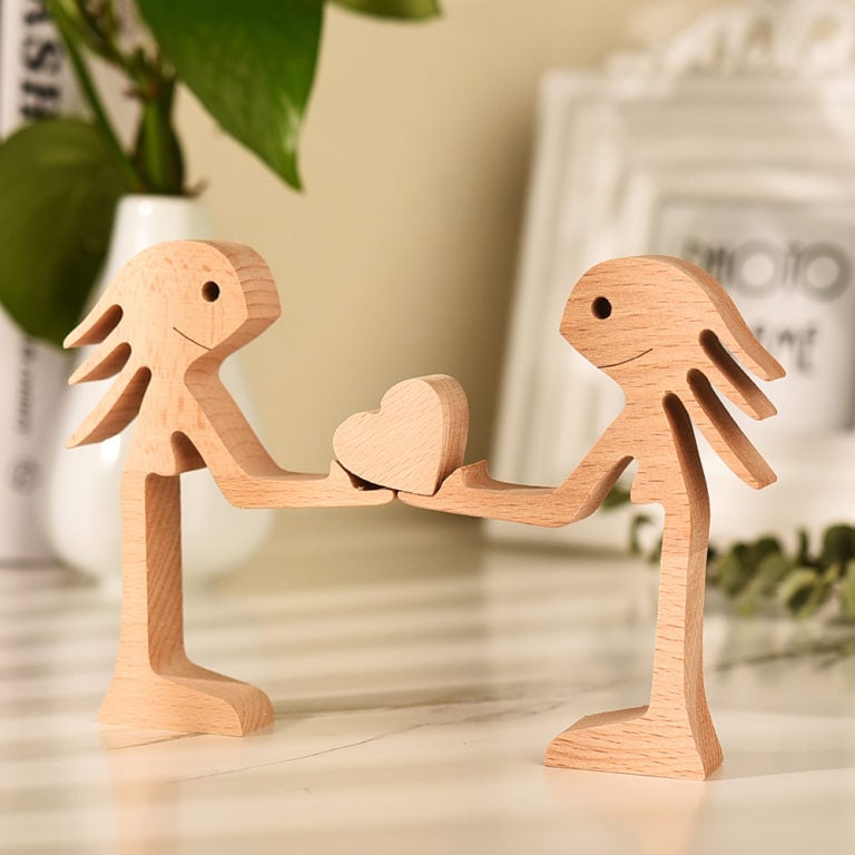 Couple Woman and Woman Wood Sculpture, Couple Wooden Carving Gifts ...