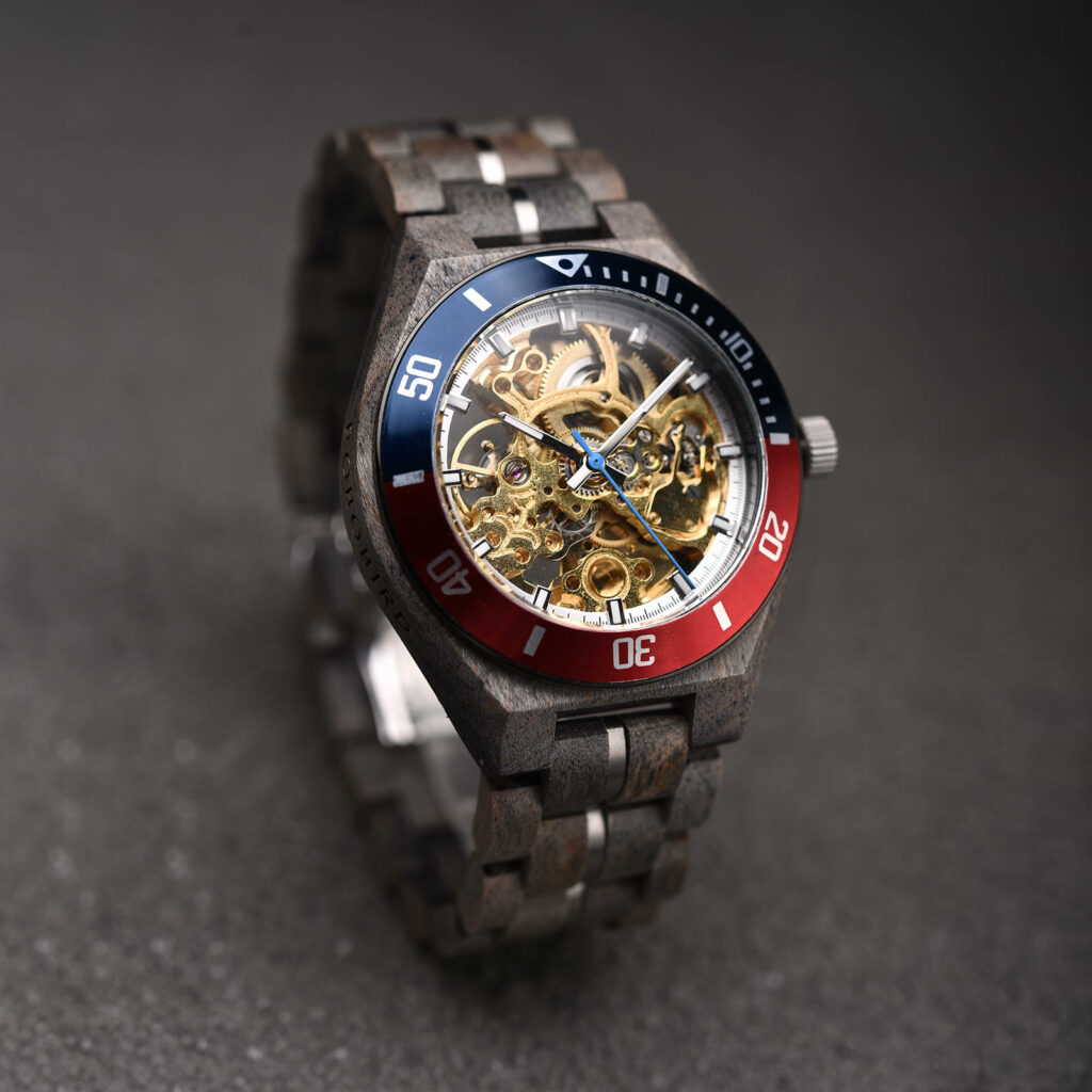 Skeleton Mechanical Wooden Watch Grey Maple Gold - Arcturus | BOBO BIRD