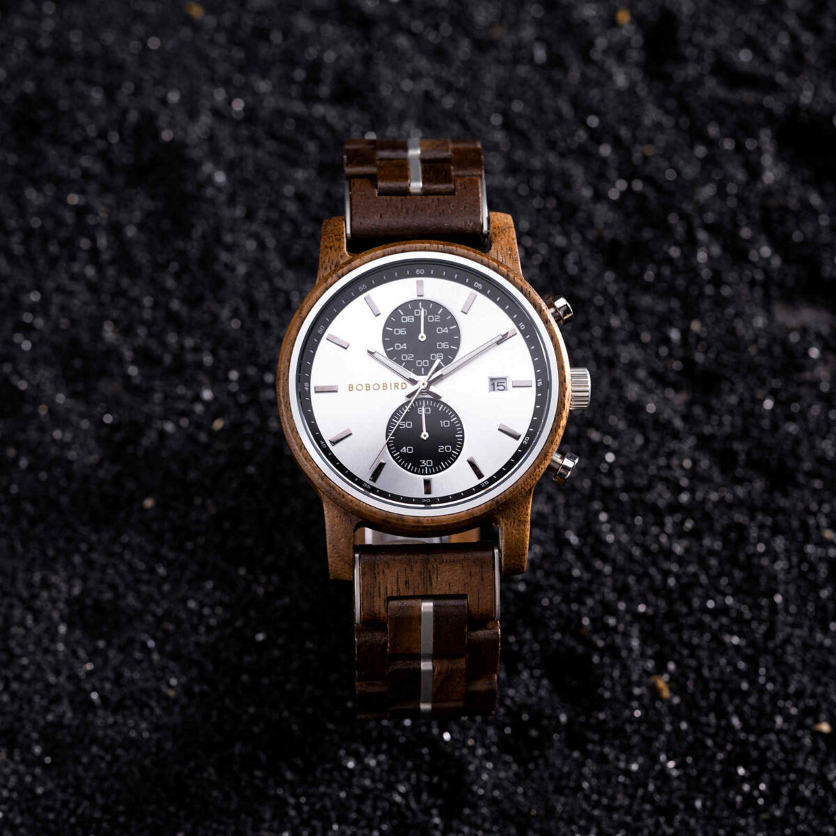 Men's Wooden Watches Classic walnut Wood Silver Chronograph GT116-4