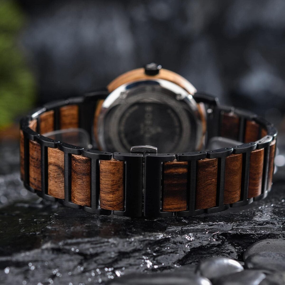 Classic Mens Wood Watch Moonphase Tigerwood Black GT122