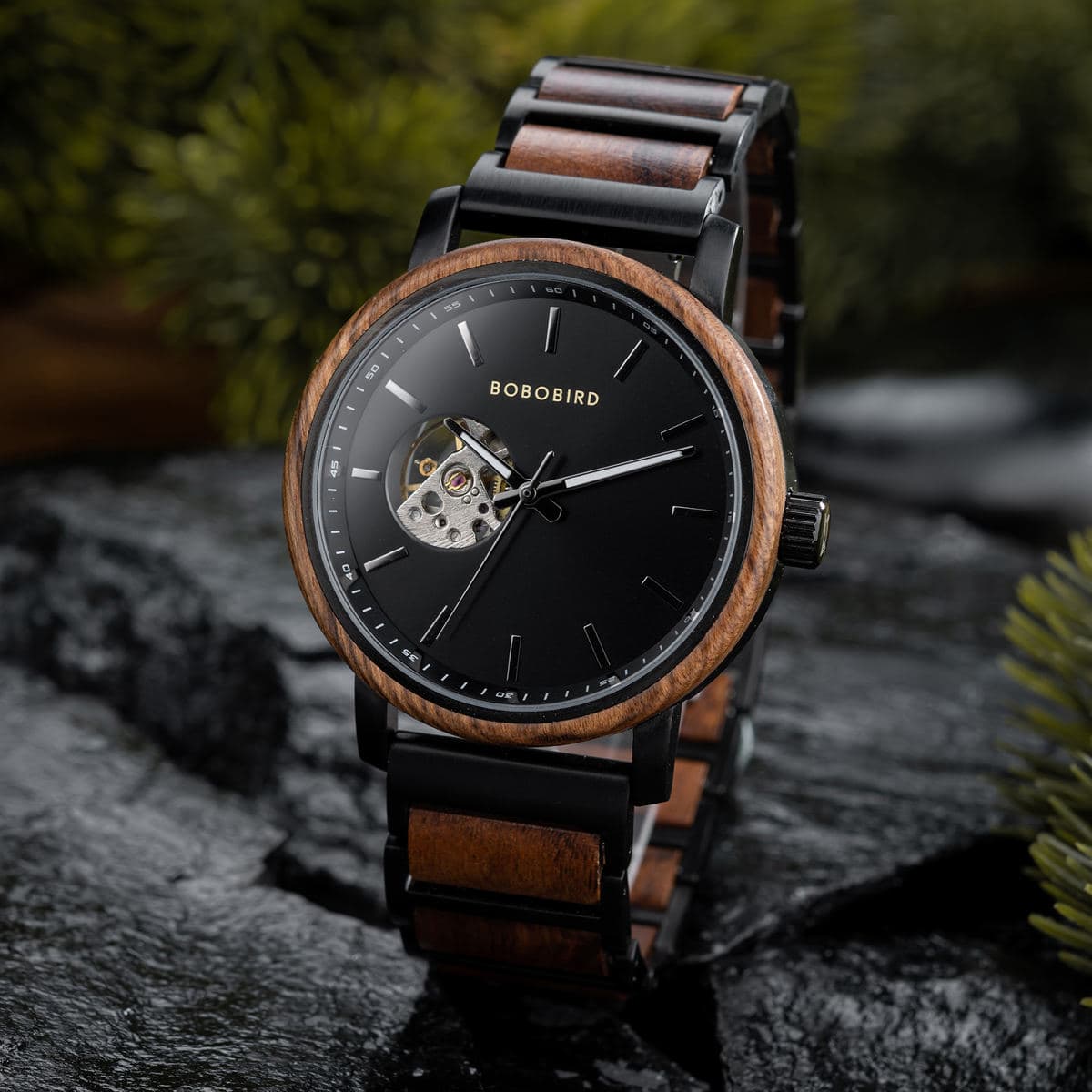 Classics Automatic Wooden Watch Collection Tigerwood Black - Boshū