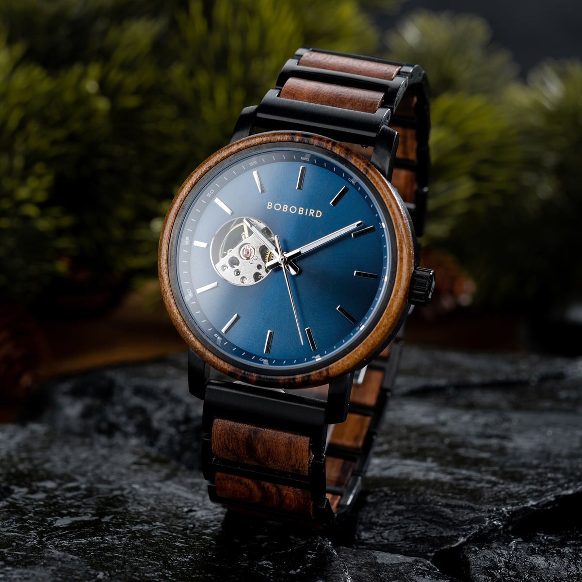 Classics Automatic Wooden Watch Collection Tigerwood Blue - Boshū