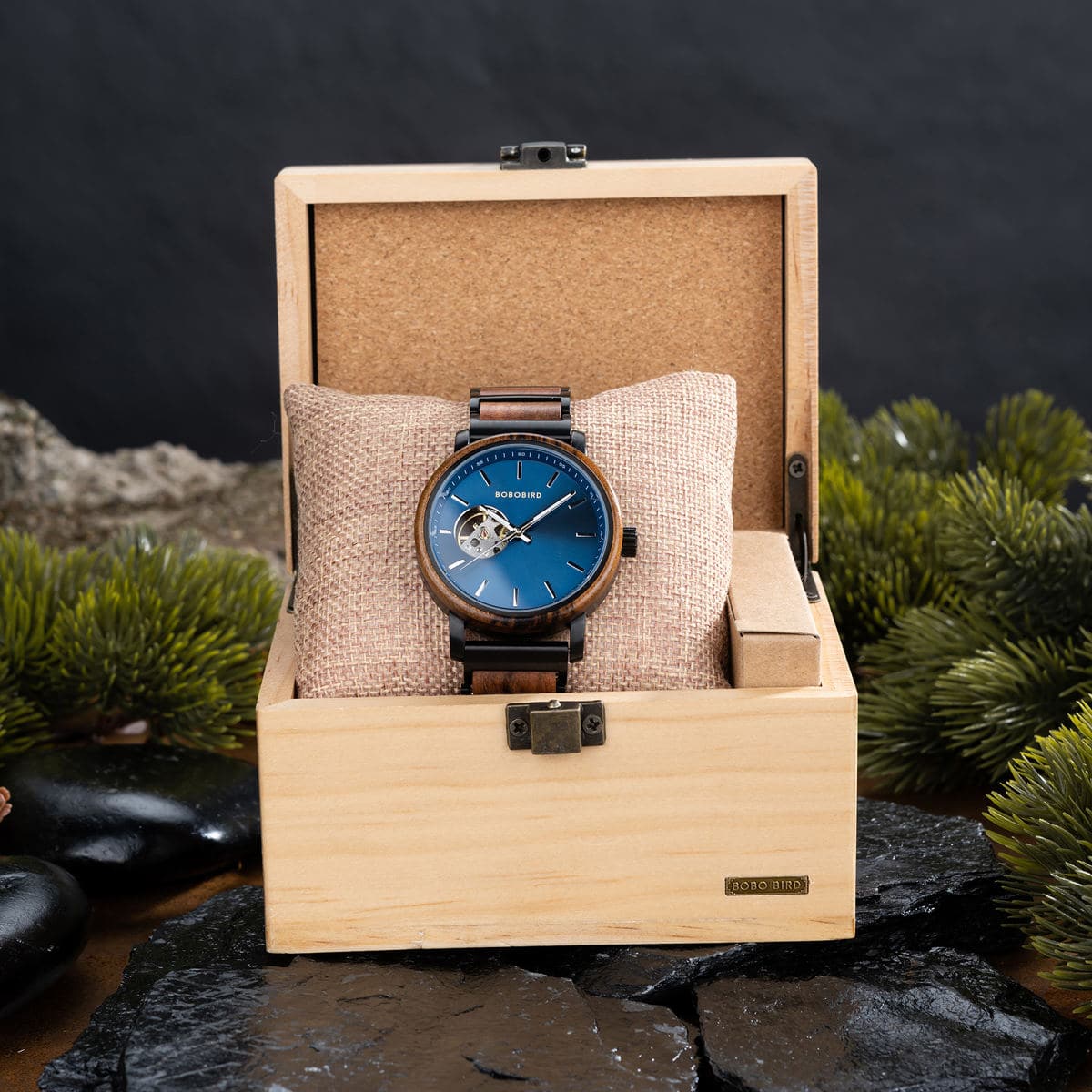 Classics Automatic Wooden Watch Collection Tigerwood Blue - Boshū