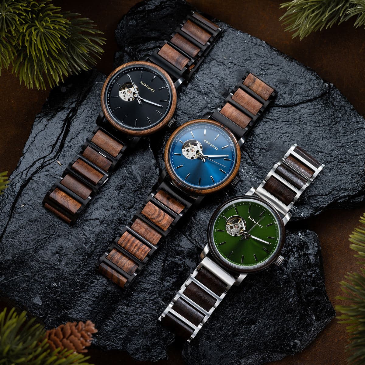 Classics Automatic Wooden Watch Collection Tigerwood Blue - Boshū