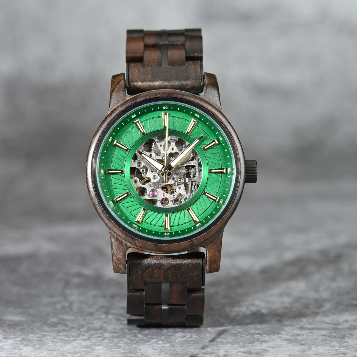 Men’s Automatic Mechanical Wooden Watch Handmade Ebony Green Limited ...