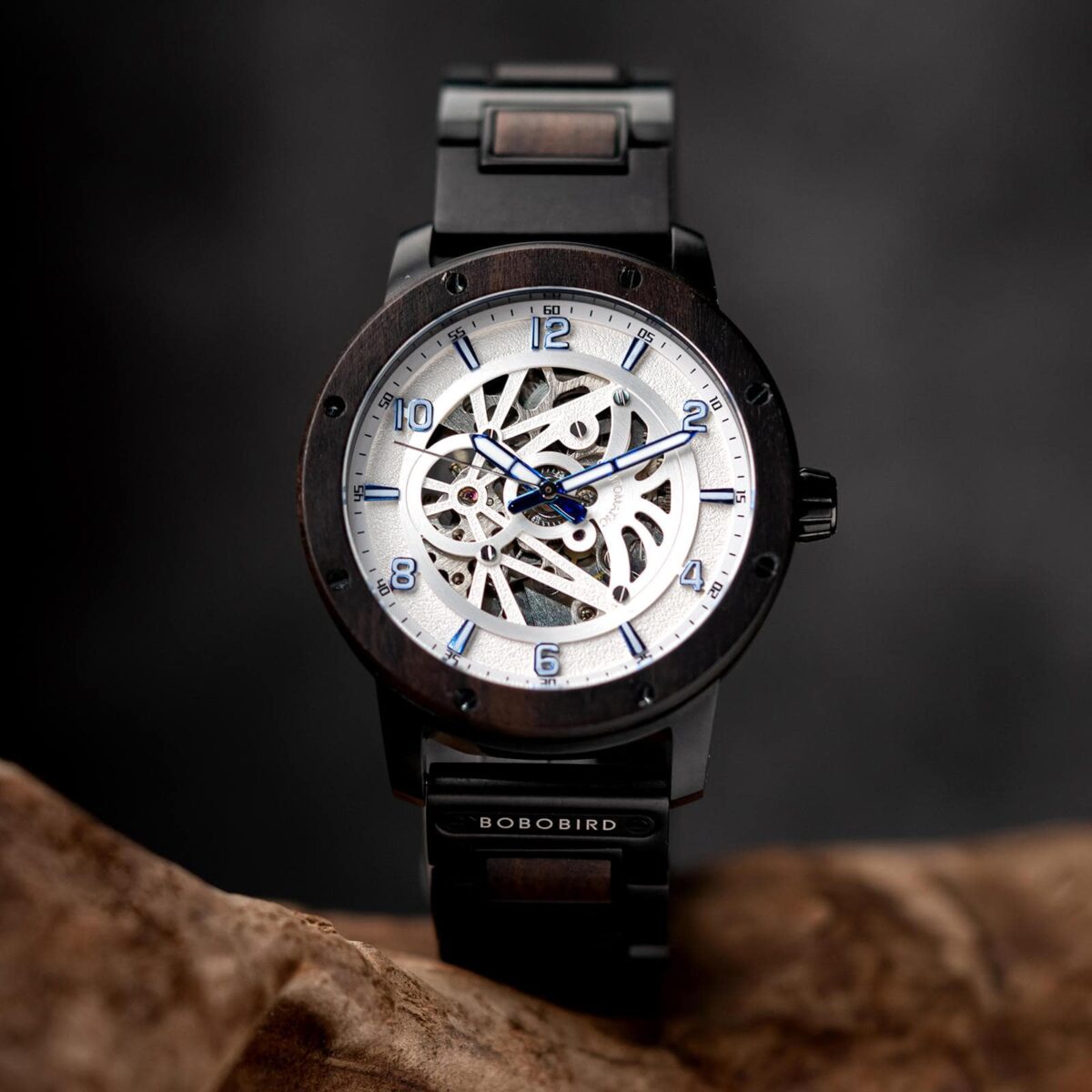 BOBO BIRD Men's Wooden Watches Classic Moonphase Movement Kosso Wood ...