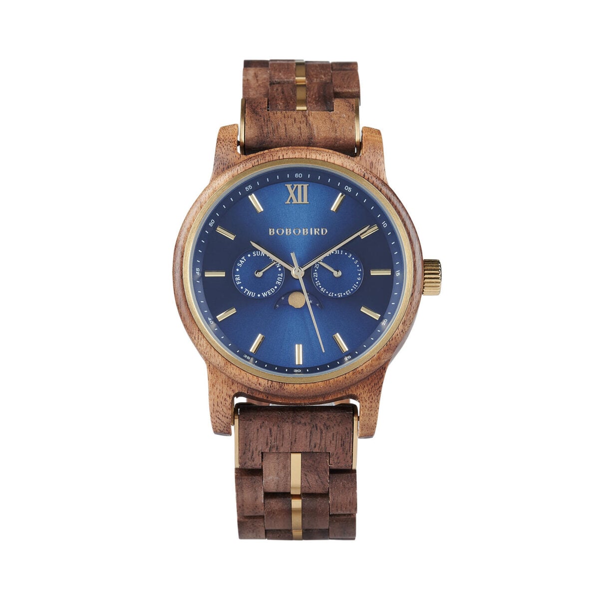 BOBO BIRD Men's Wooden Watches Classic Moonphase Movement Kosso Wood ...